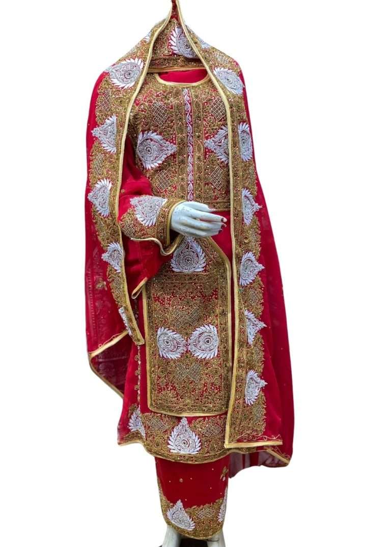 Balochi Bridal Dress: Luxury Embroidered Chiffon 3-Piece Suit